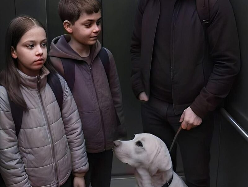 Meine kleine Schwester und ich fuhren im Aufzug, als ein fremder Hund ...